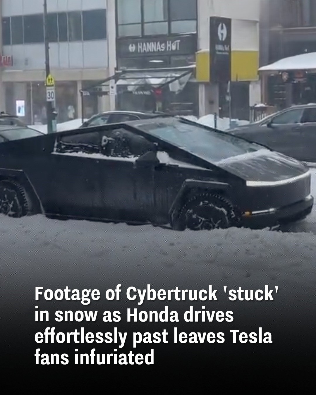 Footage of Cybertruck ‘stuck’ in snow as Honda drives effortlessly past ...