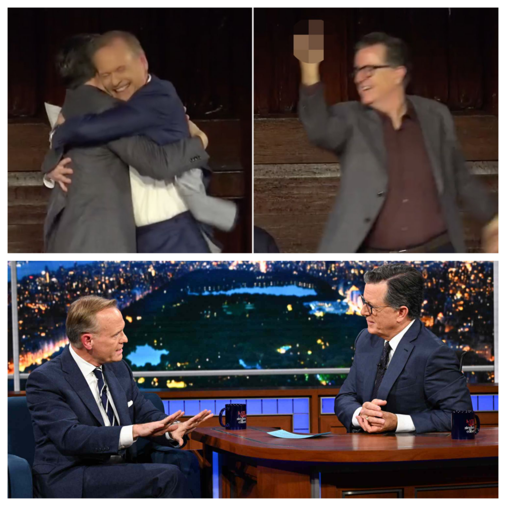 Colbert's Cheeky Send-Off Shocker: Flips the Bird After Hugging John ...