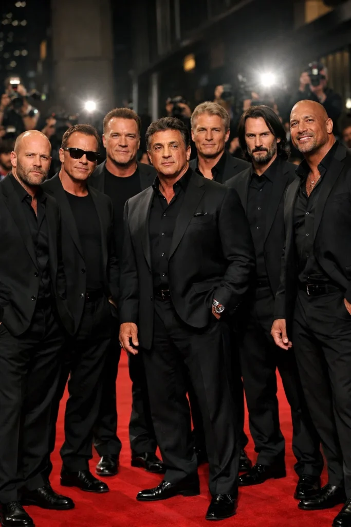 Action Gods Unite on Red Carpet: Statham, Van Damme, Arnie, Sly ...